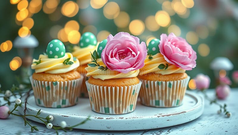 Adorable Easter Spring Cupcakes Stock Illustration - Illustration of ...