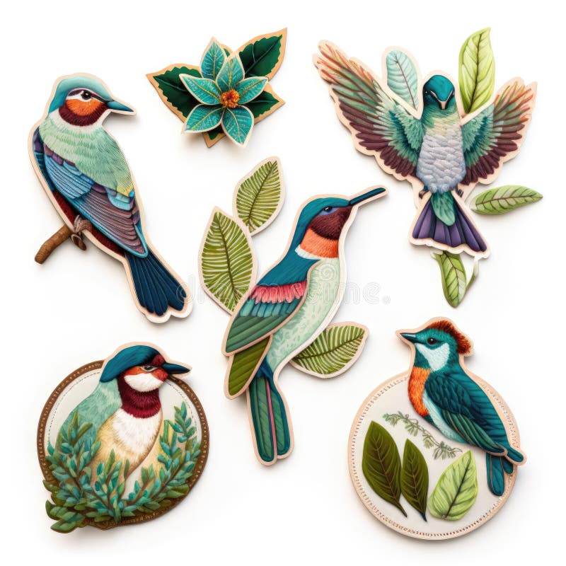 Adorable Embroidered Patch Collection on White Background for Crafting ...