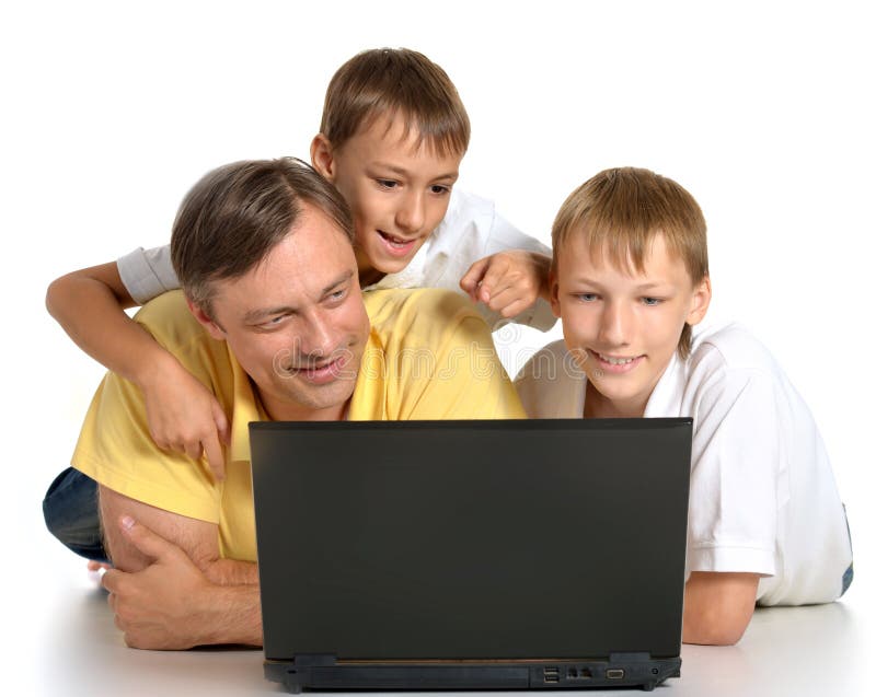 Adorable Family With Laptop Stock Image - Image of father, junior: 38192059
