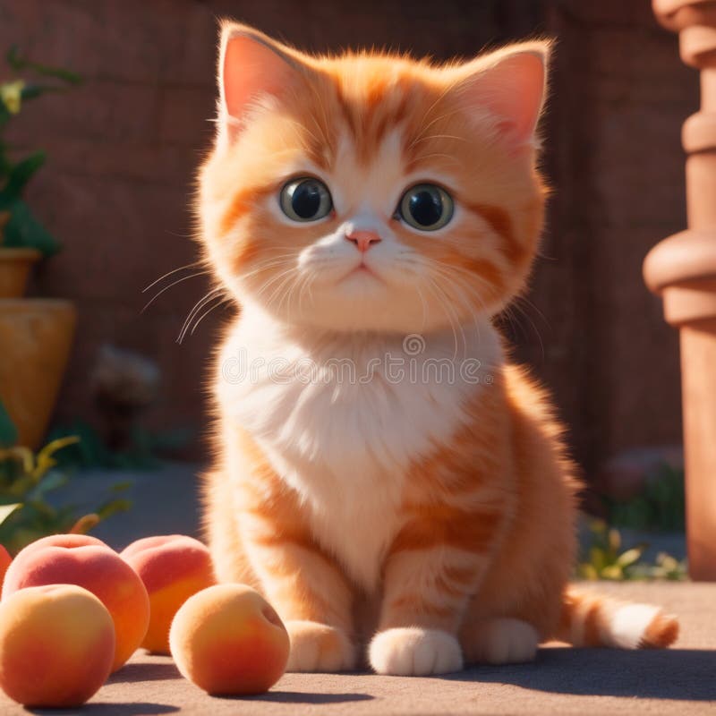 A Adorable Fat Peach Kitten Stock Illustration - Illustration of ears ...