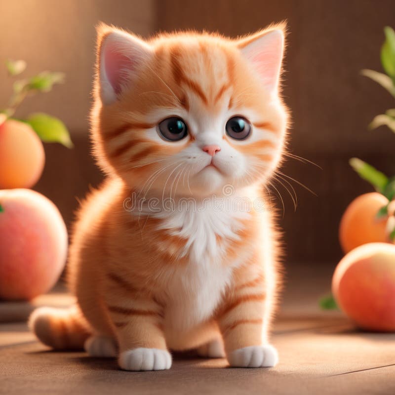 A Adorable Fat Peach Kitten Stock Illustration - Illustration of ears ...