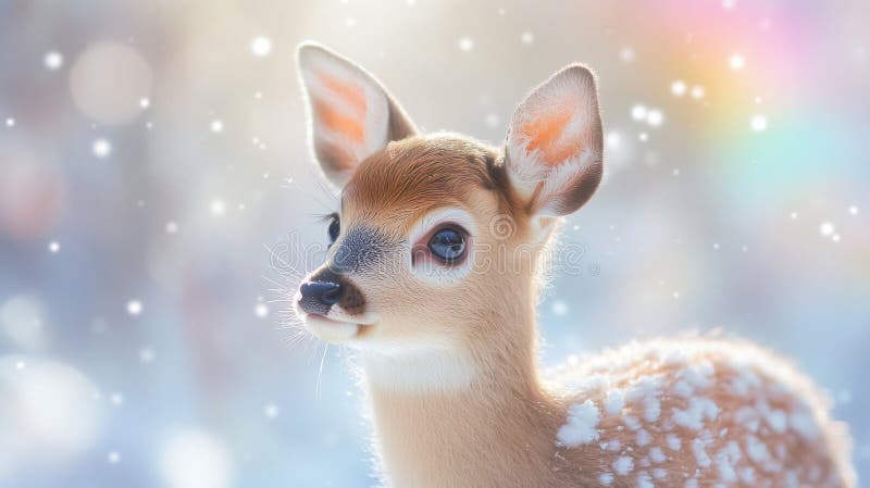 Adorable Fawn in Winter Snow Stock Illustration - Illustration of ...
