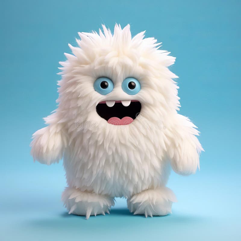 Adorable Felt Abominable Snowman On Solid Color Background Realistic Stock Illustration