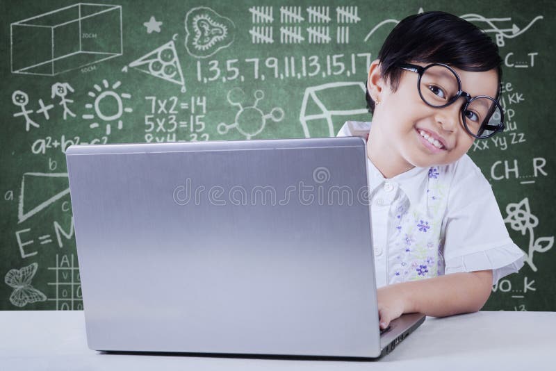 Adorable Female Student with Laptop Stock Photo - Image of cheerful ...