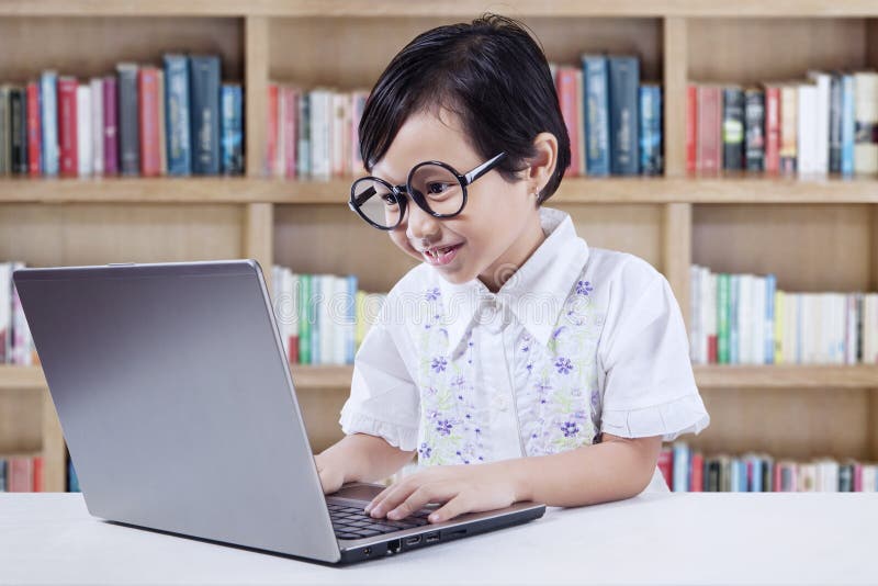 Adorable Female Student Using Laptop Stock Image - Image of education ...