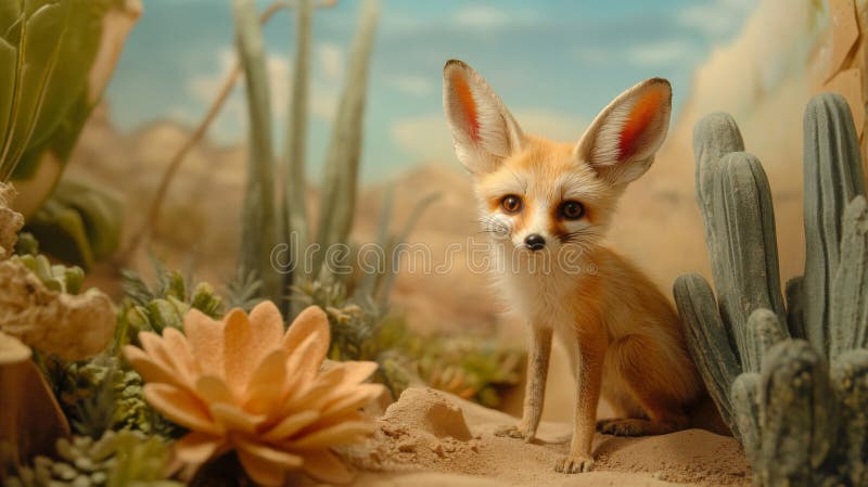 Adorable Fennec Fox in Desert Oasis Setting Stock Illustration ...
