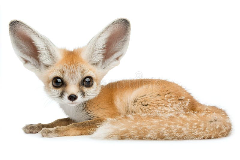 Adorable Fennec Fox Kit Lying Down Isolated on White Background Stock ...