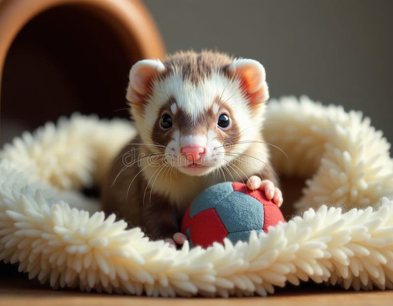 Adorable Ferret Kit Playing with a Ball Stock Illustration ...