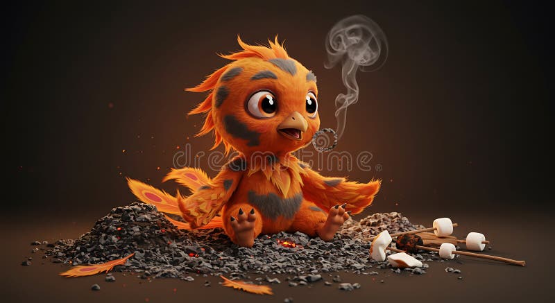 Adorable Firebird Chick by the Campfire: a Whimsical 3D Render Stock ...
