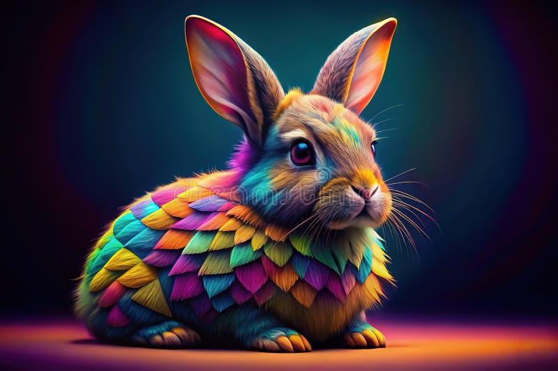 Adorable Fluffy Anime Rabbit with Geometric Texture a Kawaii Vector ...