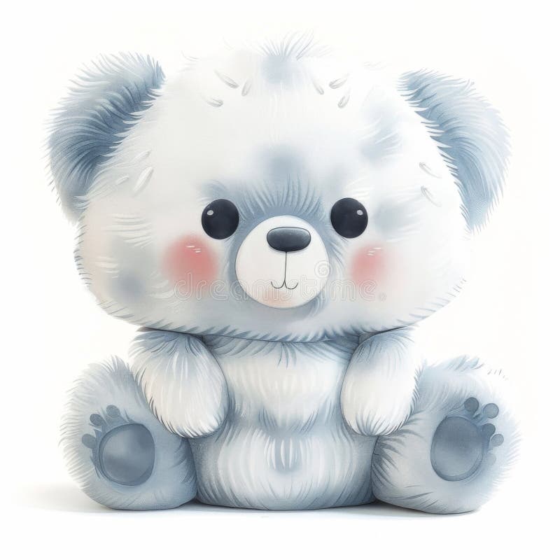 Adorable Fluffy Bear with Pink Cheeks and Soft Fur on White Background ...