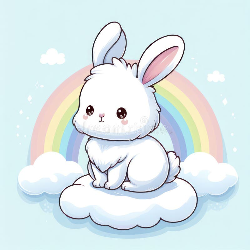 Adorable Fluffy Bunny in the Clouds. Ai Generative Stock Illustration ...