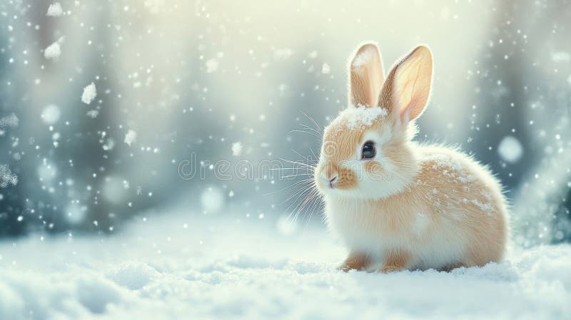 Adorable Fluffy Bunny Rabbit in Winter Snow Stock Illustration ...