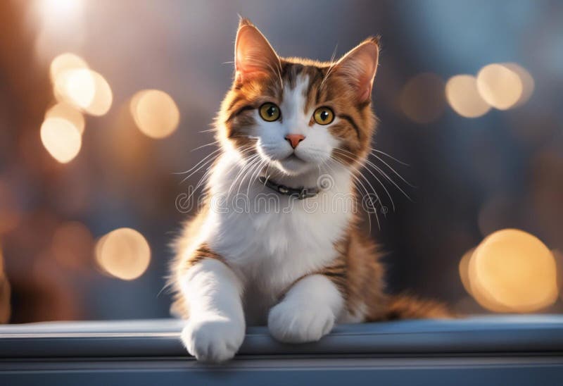 Adorable Fluffy Cat Sitting Peacefully on a Windowsill, AI-generated ...