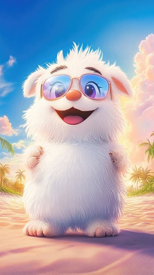 Adorable Fluffy Creature in Sunglasses Enjoying a Sunny Beach Day Stock ...