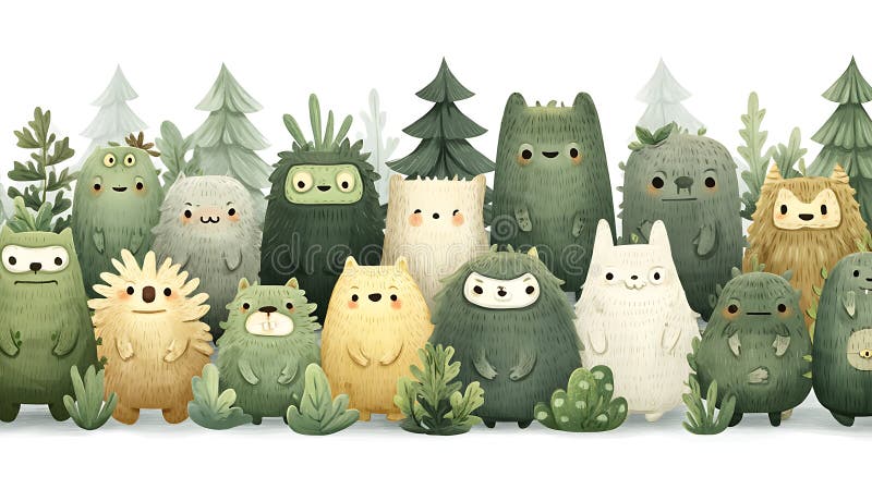 Adorable Fluffy Forest Creatures Illustration Stock Illustration ...