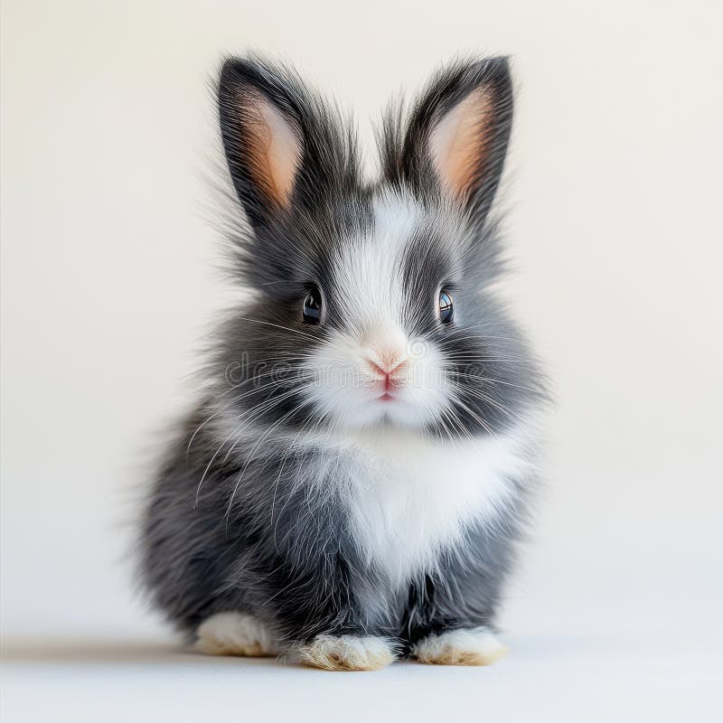Adorable Fluffy Gray and White Baby Bunny Rabbit Sitting on White ...