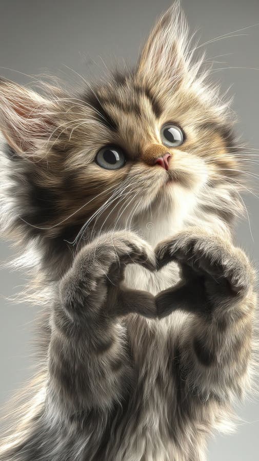 Adorable Fluffy Kitten Forming Heart Shape with Paws Stock Image ...