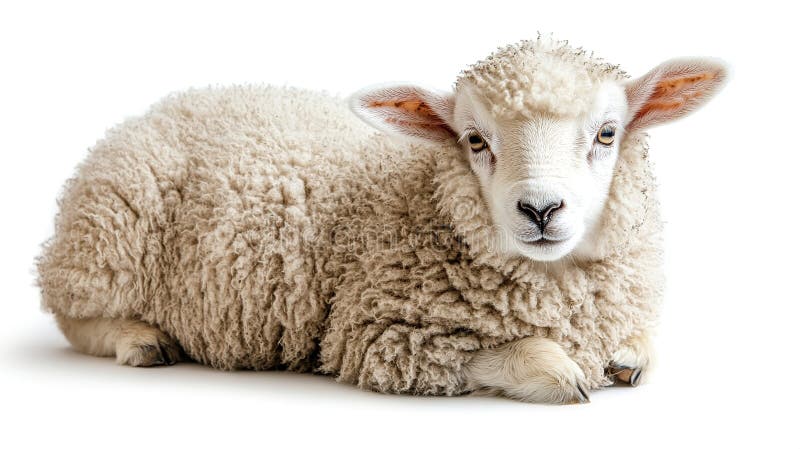 Adorable Fluffy Lamb Resting on White Background Stock Illustration ...