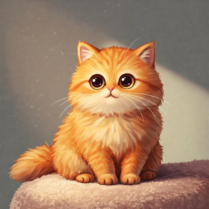 Adorable Fluffy Orange Kitten Illustration with Big Endearing Eyes ...