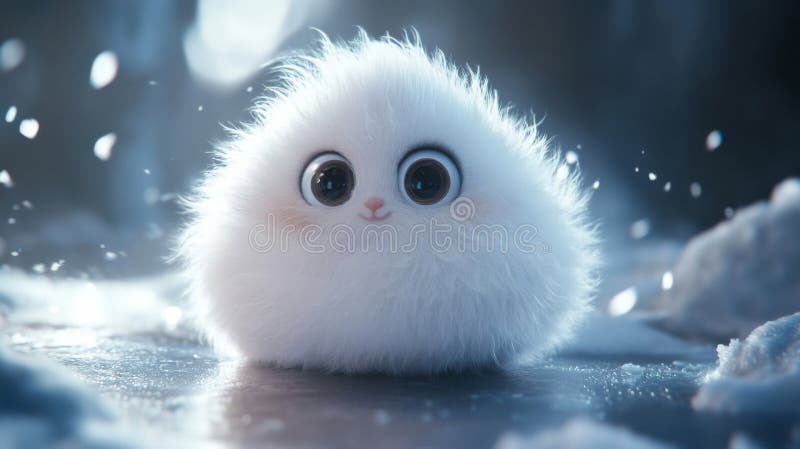 Adorable Fluffy White Creature in Snowy Scene Stock Illustration ...