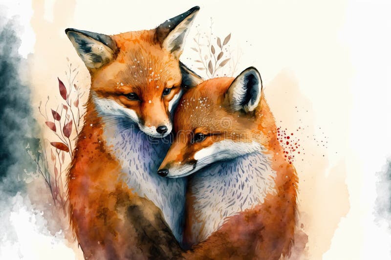 Adorable Fox Pair Hugging in a Cartoon Stock Illustration ...