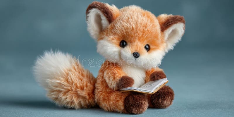 Adorable Fox Plush Toy Reading a Book on Soft Surface Stock ...