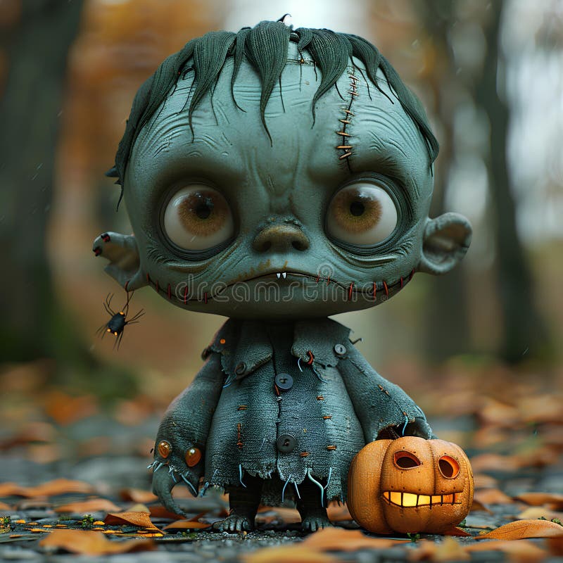 Adorable Frankenstein, in the Forest, 3d Render Stock Illustration ...