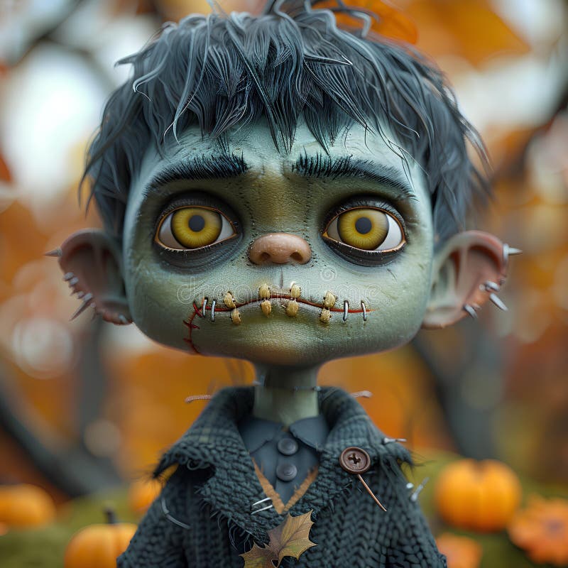 Adorable Frankenstein, in the Forest, 3d Render Stock Illustration ...