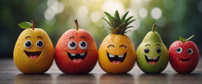 Adorable Fruit Characters with Happy Faces. Stock Photo - Image of ...