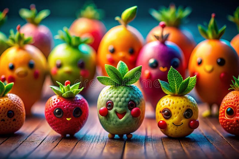 Adorable Fruit Characters in Playful TiltShift Style Digital Artwork a ...