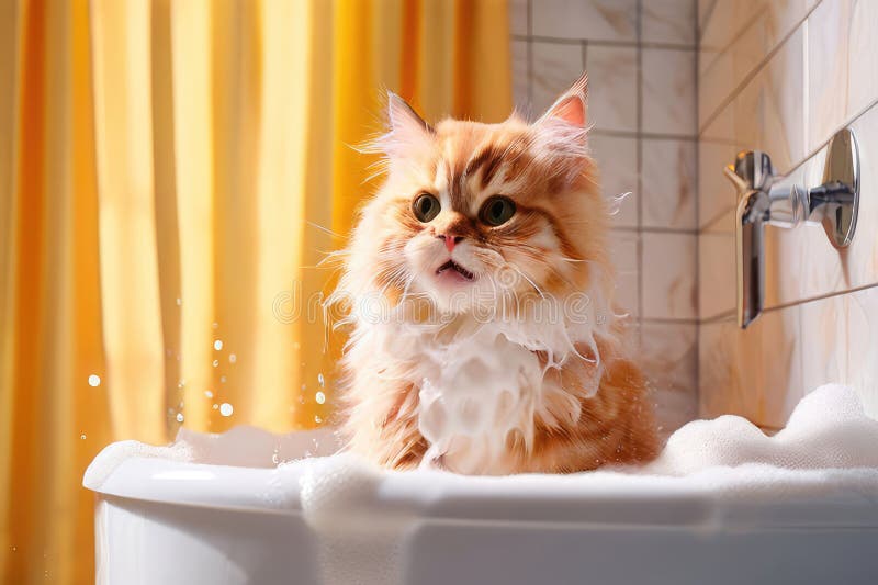 Adorable Funny Cat in a Bath. Pet Splashing in the Water Stock Photo ...