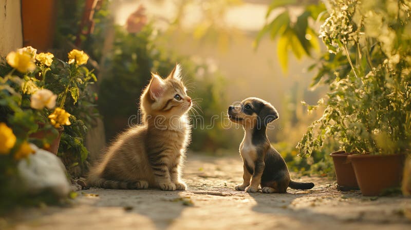 Adorable Furry Friends: Little Cat and Rabbit Cuddling Together Stock ...
