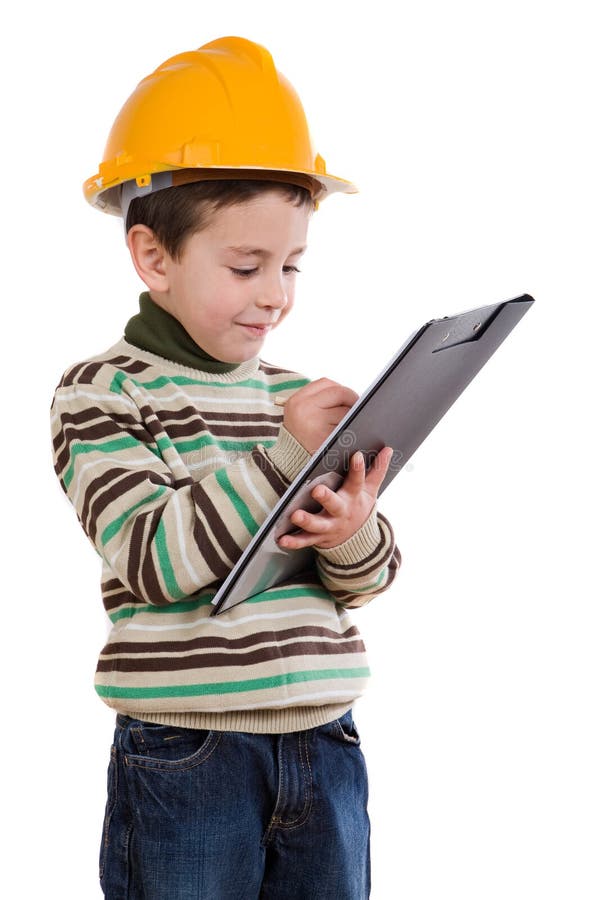 Adorable Future Engineer Writing Isolated Stock Photo - Image of future ...
