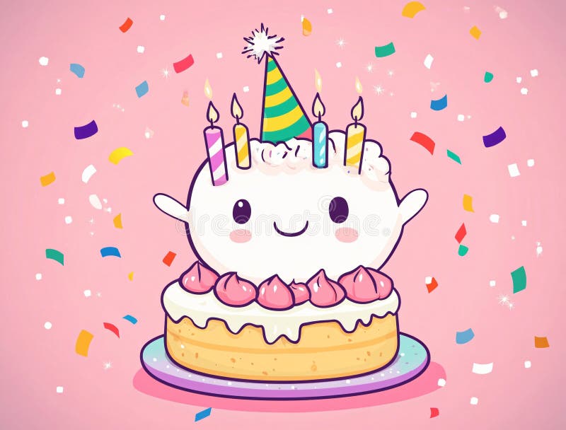 Adorable Ghost Birthday Cake Illustration High Quality Image Stock ...