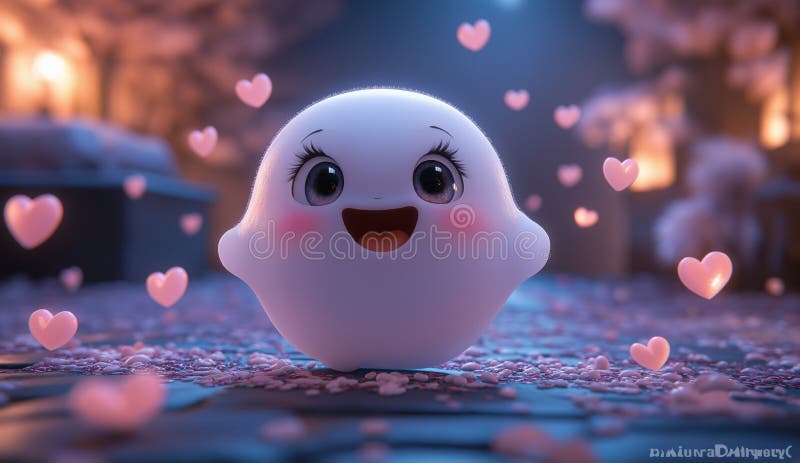 Adorable Ghost Character in a Romantic Night Setting Surrounded by ...