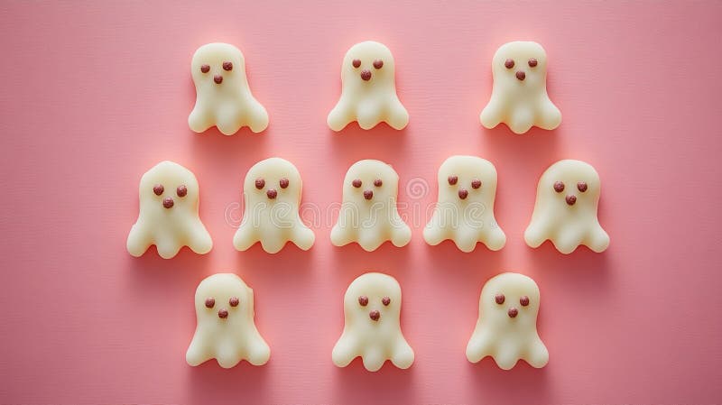 Adorable Ghost-shaped Candies Arranged on a Pink Background Stock ...
