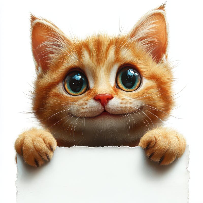 Adorable Ginger Kitten Holding Blank Sign Happy Pet Stock Illustration ...