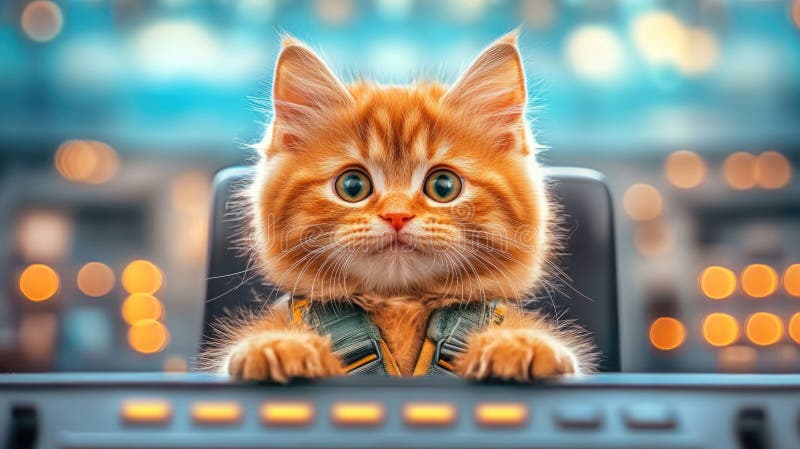 Adorable Ginger Kitten in Space-themed Setting with Glowing Lights ...