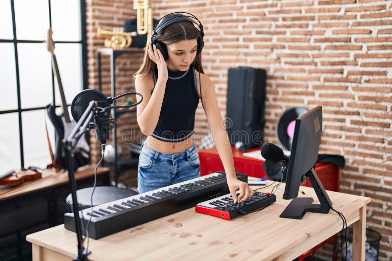 Adorable Girl Dj Playing Music Session at Music Studio Stock Image - Image of girl, caucasian ...