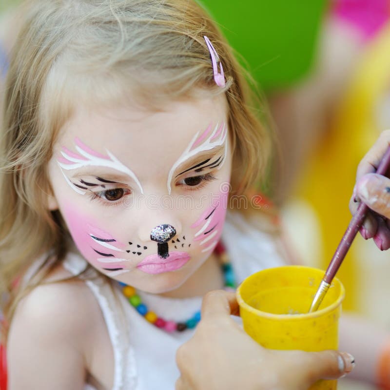 Adorable Little Girl with Her Face Painted Stock Image - Image of blond ...