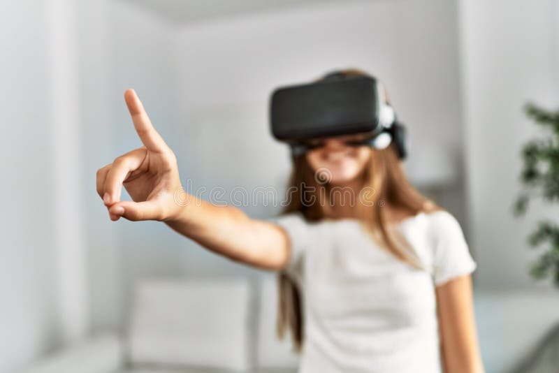 Adorable Girl Playing Video Game Using Vr Goggles at Home Stock Image ...