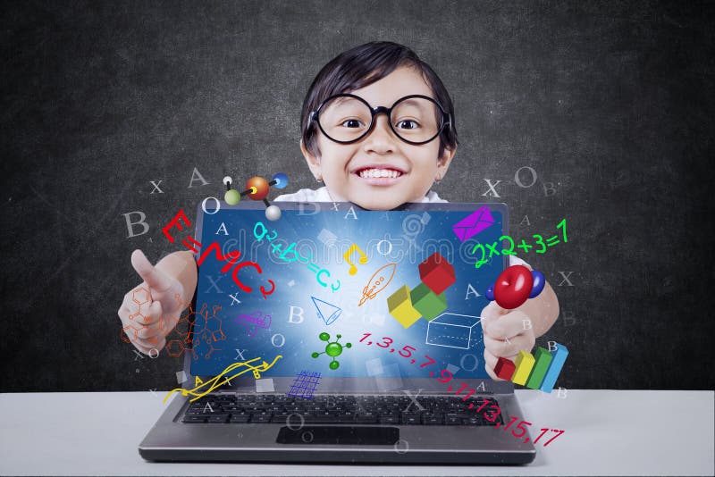 Adorable Girl Reading Book with Formula Stock Photo - Image of ...