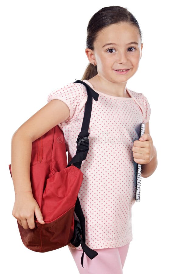 Girl Dragging Heavy Backpack Stock Photo - Image of child, female: 19661424