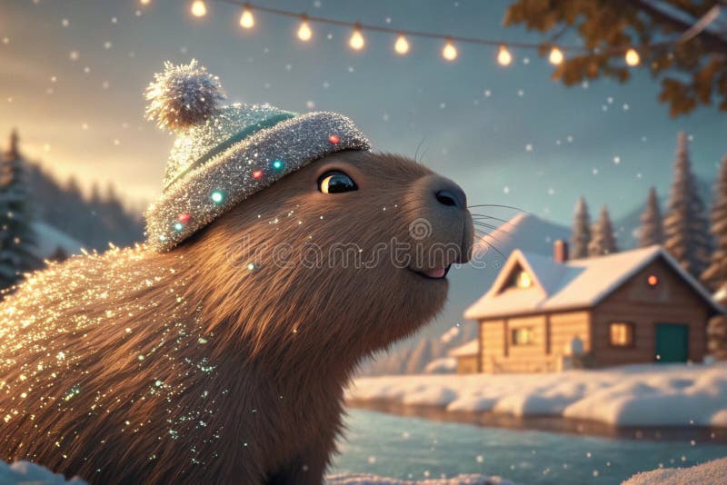 Adorable Glitter Capybara, a Festive 3D Render - Generated by Ai Stock ...