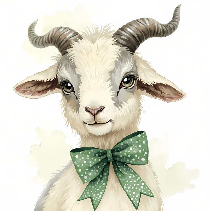 Adorable Goat with Polka Dot Bow Tie and Curved Horns on White ...