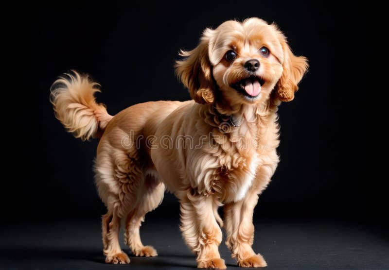 Adorable Golden Cavapoo Puppy Posing Against a Black Background Studio ...