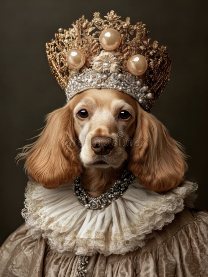 An Adorable Golden Cocker Spaniel Dressed As Queen Stock Illustration ...