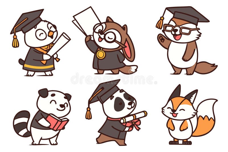 Adorable Graduation Animals Set for Celebration Designs Stock ...