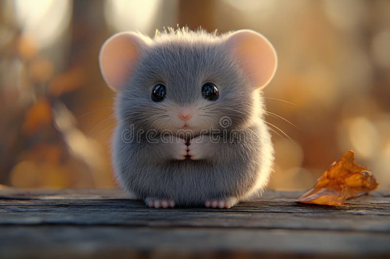 Adorable Gray Mouse, Autumn Setting, Wooden Surface Stock Illustration ...
